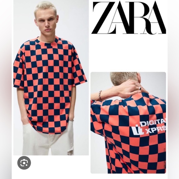 Zara | Shirts | Zara Mens Digital Expression Overzised Chequered ...